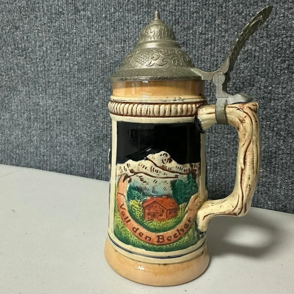 Dining | Vintage German Beer Stein With Pewter Lid Relief Tavern Scene ...